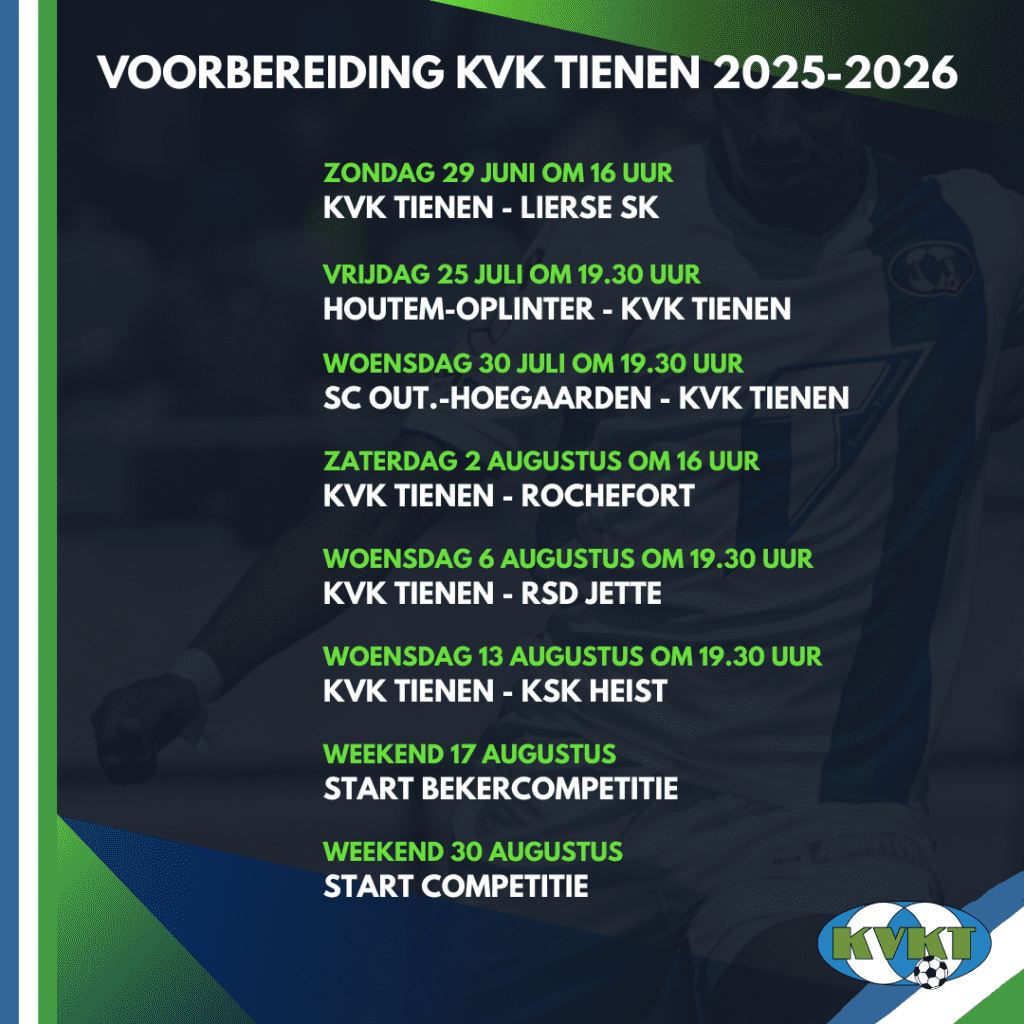 Kalender oefenwedstrijden 2025-2026 | KVK Tienen