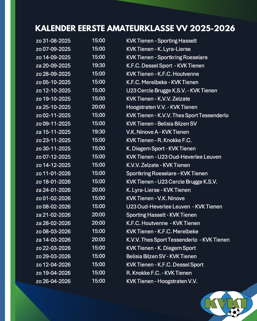 Kalender seizoen 2025-2026 | KVK Tienen